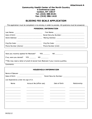 Fillable Online chcnorthcountry SLIDING FEE SCALE APPLICATION ...