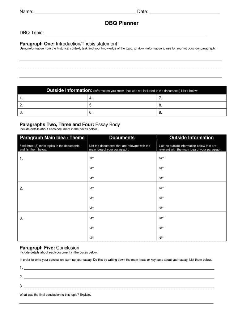 Fillable Online wantaghschools DBQ Planner - Wantagh School ...