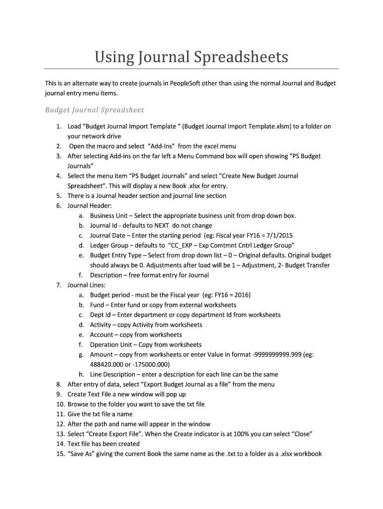 Fillable Online Using Journal Spreadsheets Fax Email Print - pdfFiller