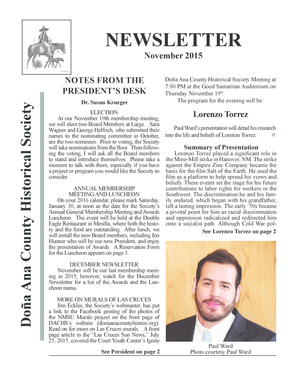 Fillable Online donaanacountyhistsoc November 201 NOTES FROM THE ...