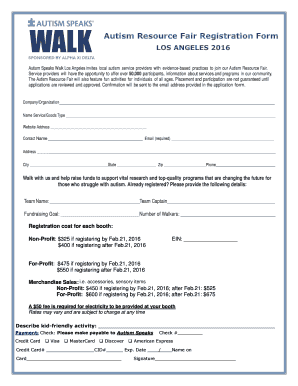 Fillable Online autismspeakswalk Autism Resource Fair Registration Form ...