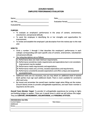 Fillable Online CHURCH NAME EMPLOYEE PERFORMANCE EVALUATION Fax Email ...