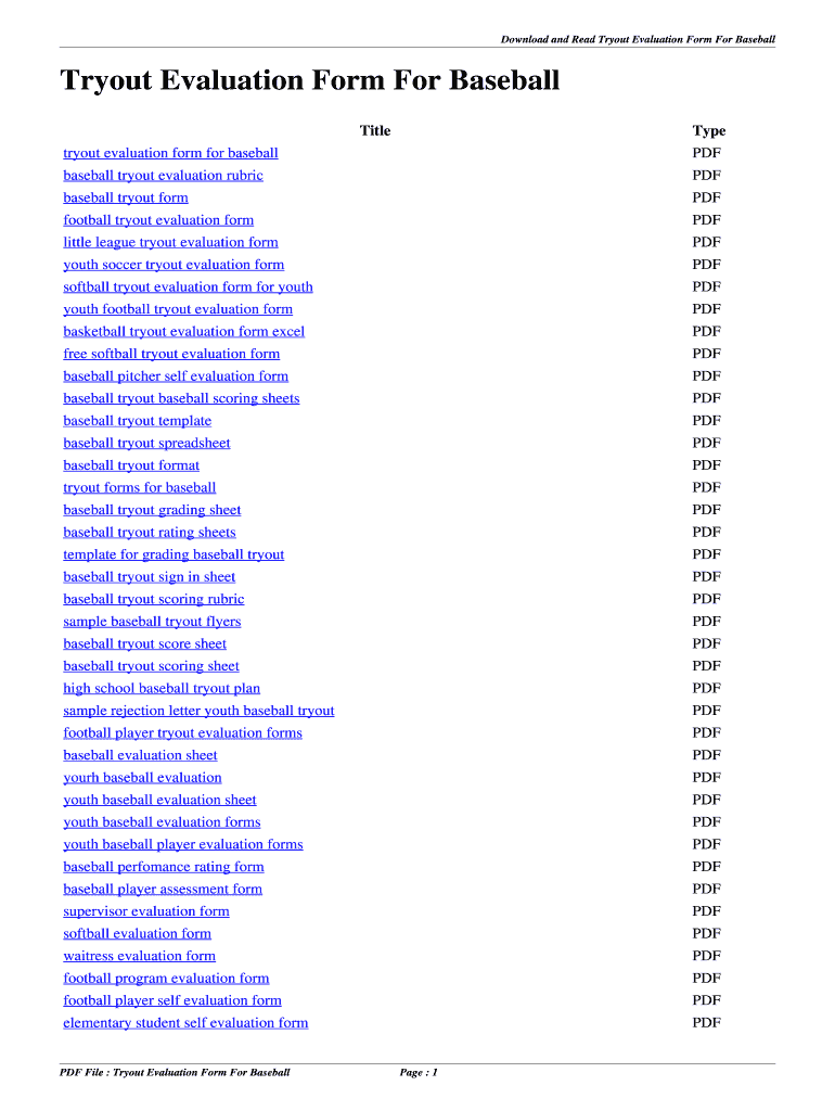 Fillable Online bourz no-ip Tryout Evaluation Form For Baseball ...