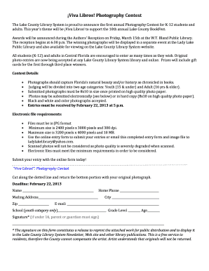 Fillable Online mylakelibrary 2013 Photography Contest Entry Form Fax ...
