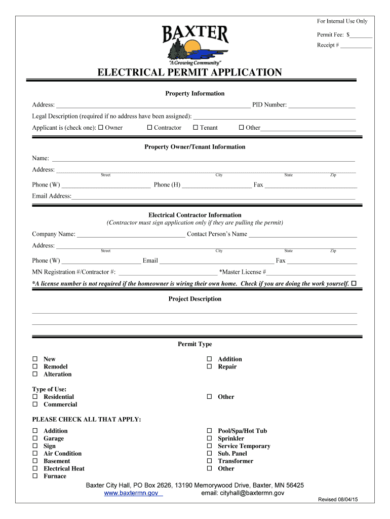 Fillable Online ELECTRICAL PERMIT APPLICATION - bbaxtermngovb Fax Email ...