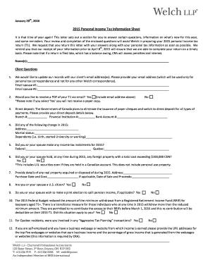 Fillable Online 2015 Personal Income Tax Information Sheet Fax Email ...