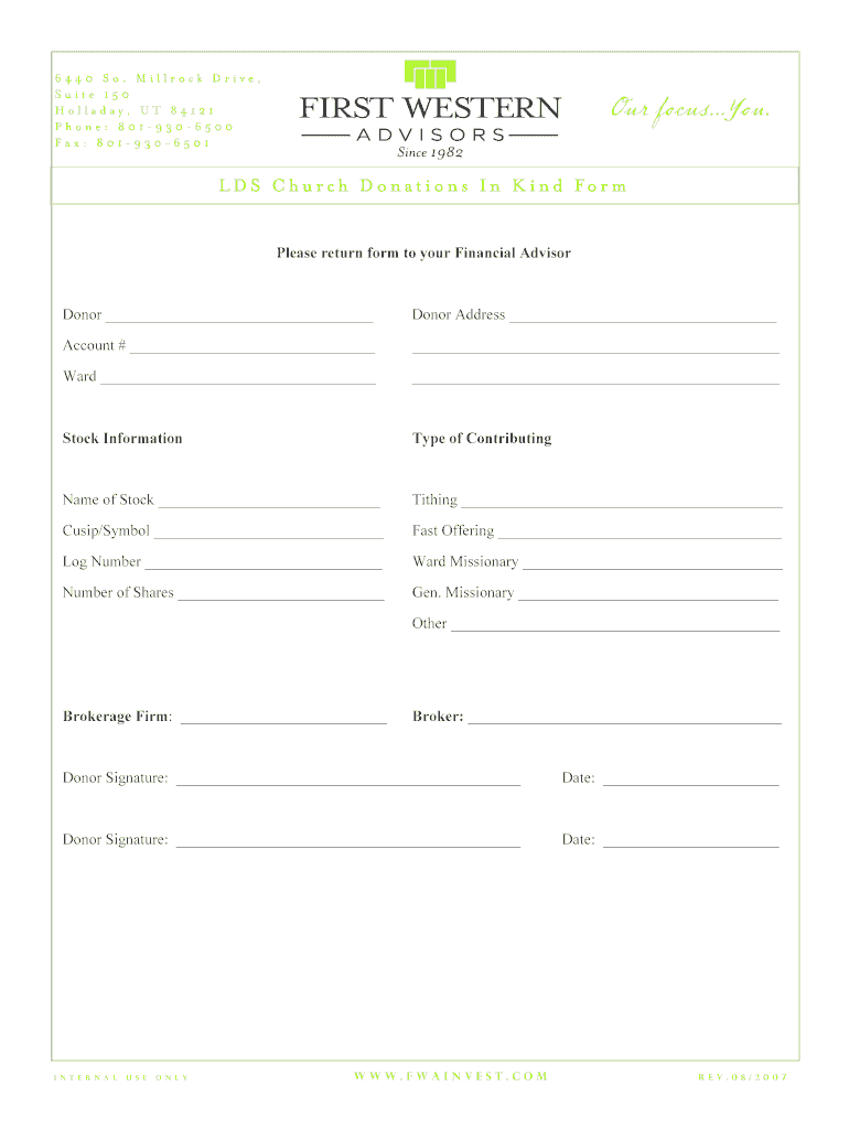 Fillable Online LDS Donations in Kind Form 2007 - bfwarepcomb Fax Email ...