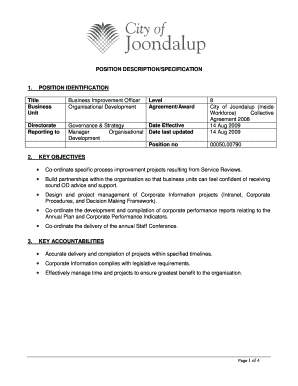 Fillable Online POSITION DESCRIPTIONSPECIFICATION 1 POSITION ...