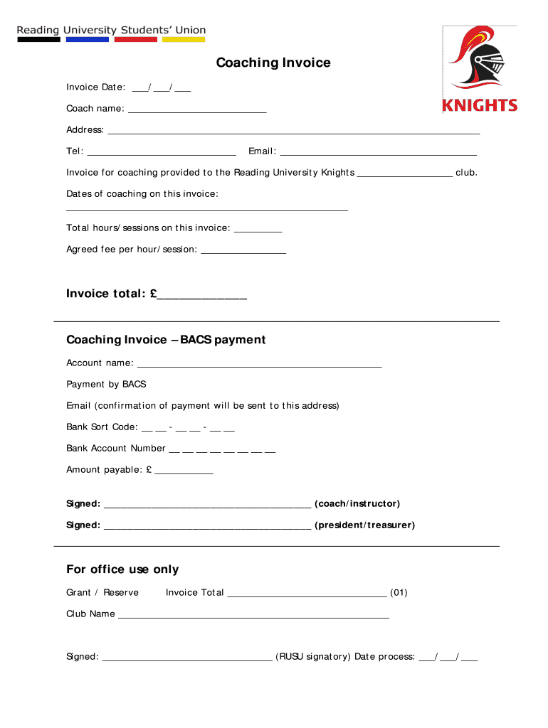 Fillable Online Coaching Invoice - RUSU Fax Email Print - pdfFiller