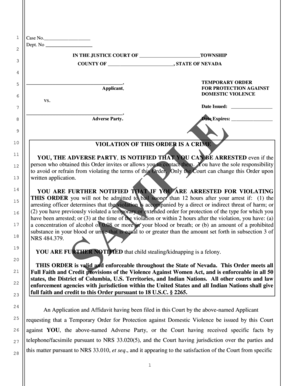 Fillable Online TEMPORARY bORDERb FOR PROTECTION AGAINST DOMESTIC VIOLENCE SAMPLE Fax Email ...