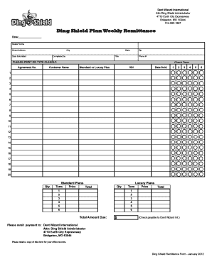 Fillable Online Ding Shield Plan Weekly Remittance ...