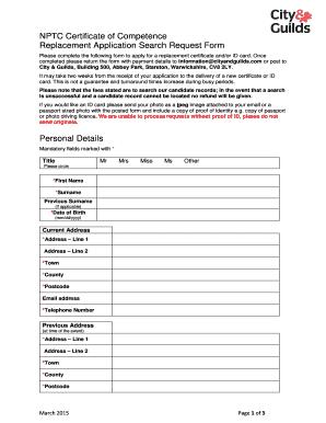 Fillable Online nptc org City amp Guilds NPTC Replacement Certificate ...