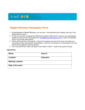 Fillable Online Weight Watchers Participation Form - primeviewplanscom ...