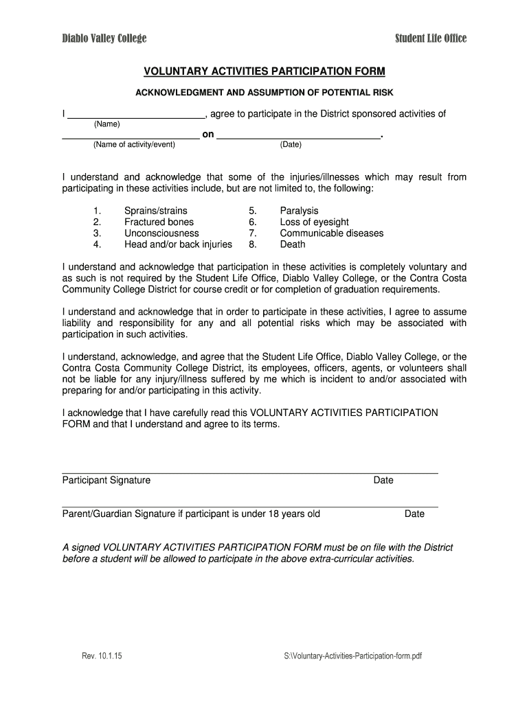 Fillable Online dvc VOLUNTARY ACTIVITIES PARTICIPATION FORM - dvcedu ...