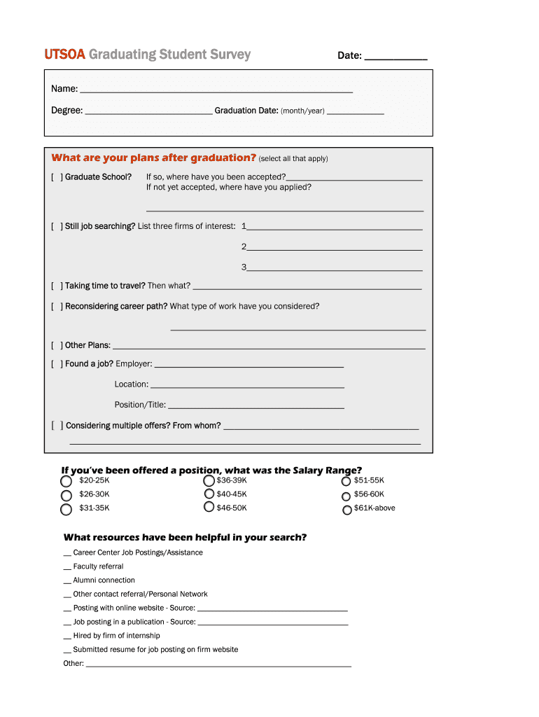 Fillable Online soa utexas UTSOA Graduating Student Survey Date Fax ...
