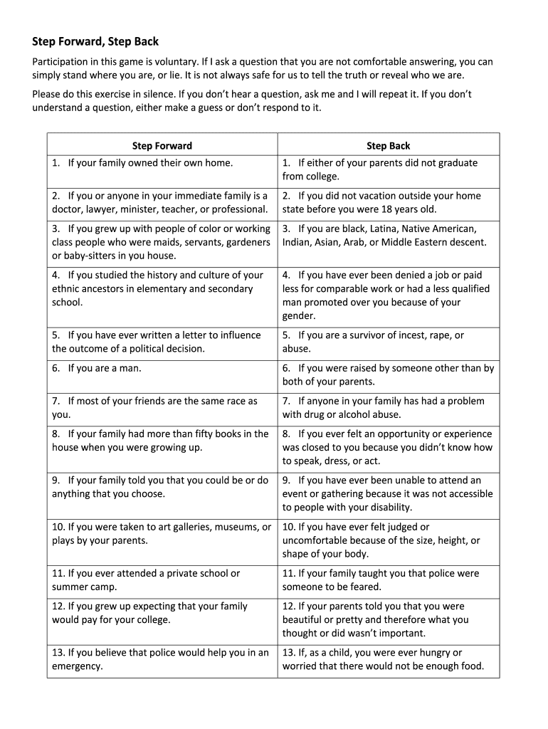 Fillable Online Step Forward Step Back.doc Fax Email Print - pdfFiller
