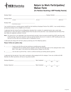 Fillable Online Return to Work Participation Waiver Form - HEB Manitoba ...