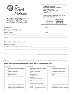Fillable Online dental pitt Resident Specialty Services Treatment ...