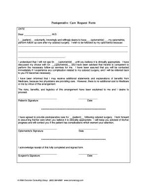 Fillable Online Postoperative Care Request Form - Corcoran Consulting ...