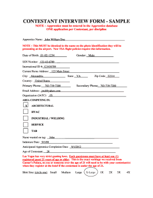 Fillable Online sheetmetal-iti CONTESTANT INTERVIEW FORM - SAMPLE Fax ...