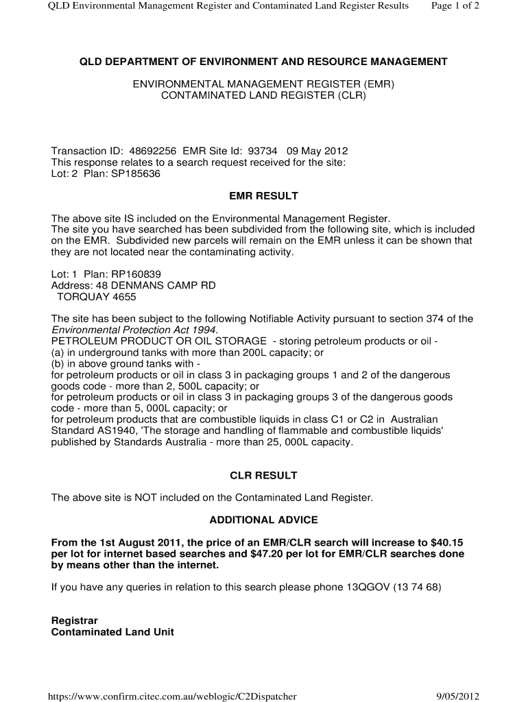 Fillable Online QLD Environmental Management Register and Contaminated ...
