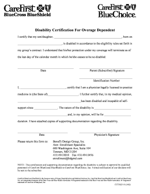 Fillable Online Disability Certification For Overage Dependent Fax ...