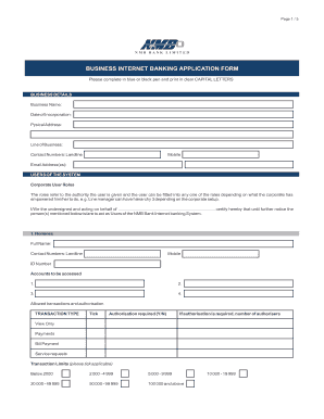 Fillable Online internet banking business application form 1 - NMB ...