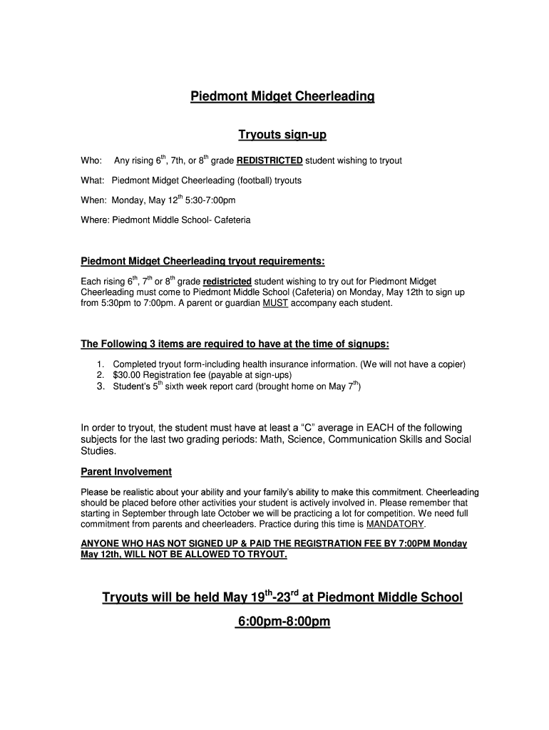 Fillable Online Piedmont Midget Cheerleading - Union County Public ...