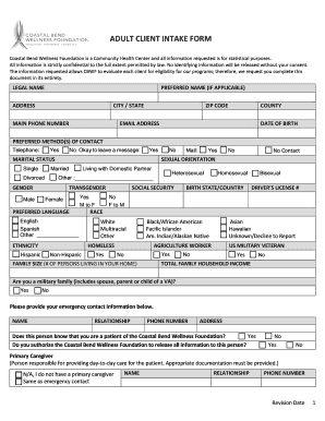 Fillable Online cbwellness Adult client bintake formb - Coastal Bend ...