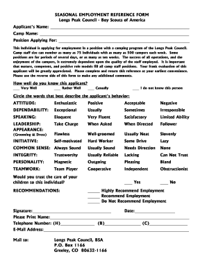 Fillable Online Staff Reference Form - Longs Peak Council Fax Email ...