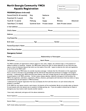 Fillable Online ymcachattanooga North Georgia Community YMCA Aquatic ...