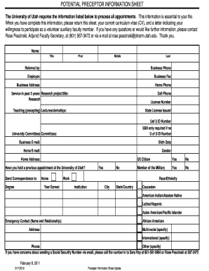Fillable Online pharmacy utah Potential Preceptor Information Sheet ...
