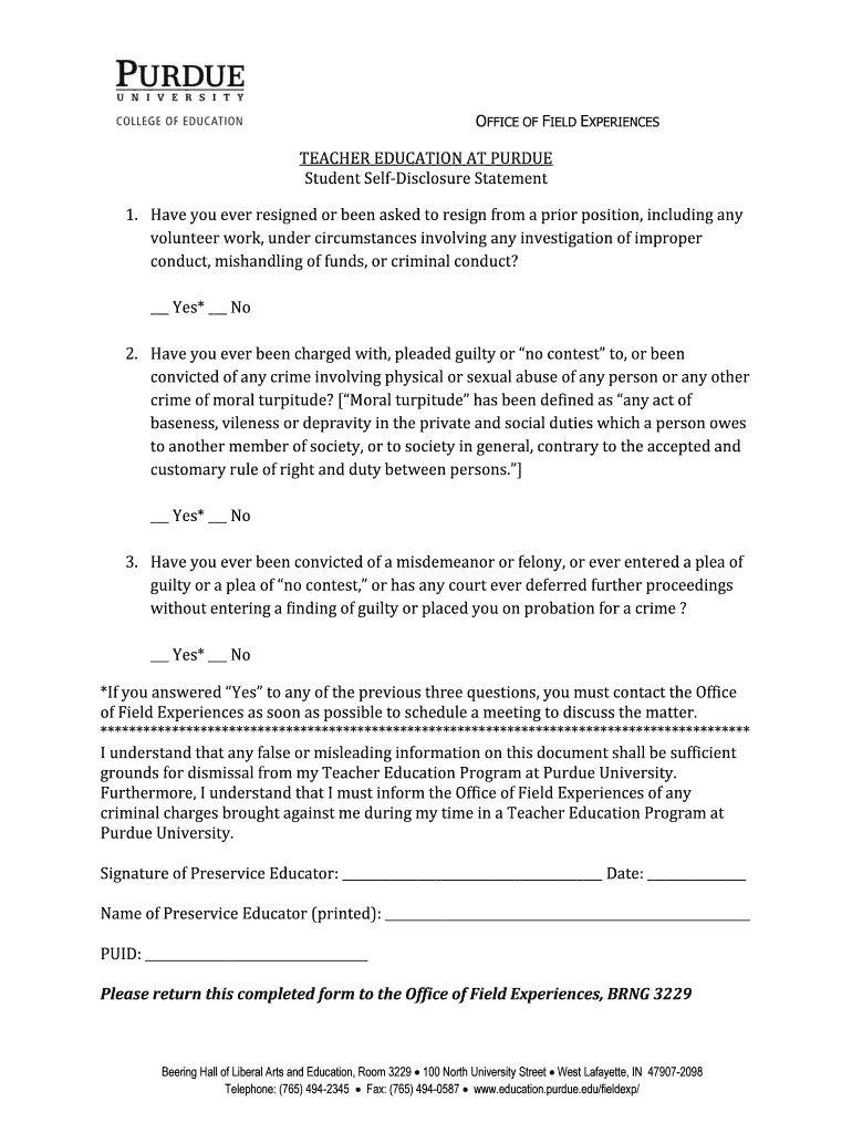 Fillable Online education purdue Have you ever resigned or been asked ...