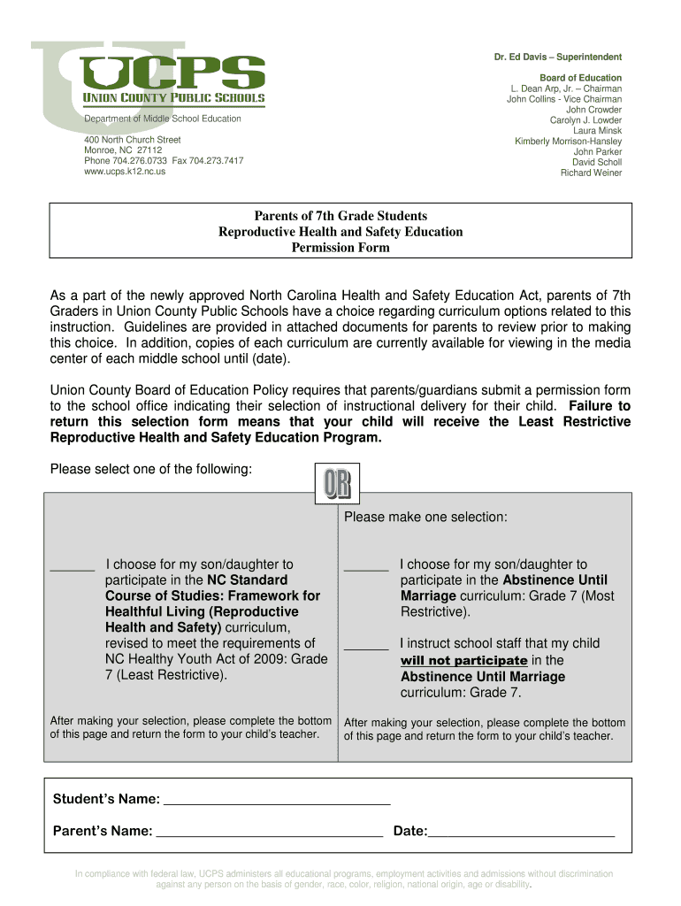 Fillable Online 7TH GRADE Permission Letter Fax Email Print - pdfFiller
