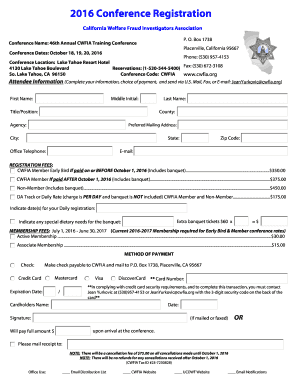 Fillable Online cwfia 2016 CWFIA Conference Registration bFormb - California Welfare bb Fax ...