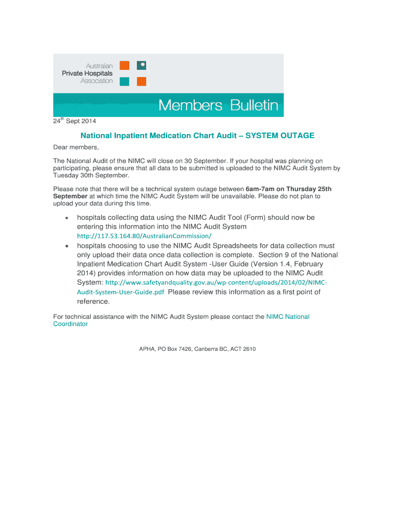 Fillable Online National Inpatient Medication Chart Audit SYSTEM OUTAGE ...
