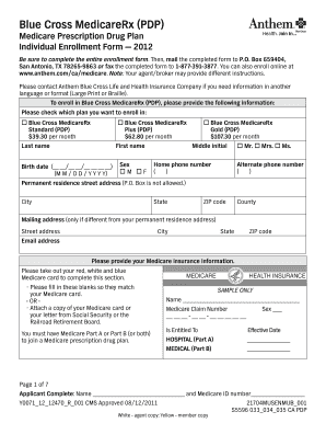 Fillable Online Blue Cross MedicareRx PDP - Medicare Advantage Fax ...