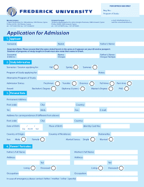 Fillable Online Application form univ - Frederick University Nicosia ...