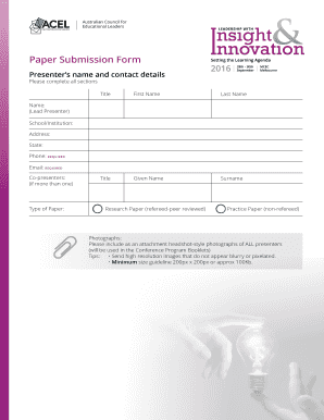 Fillable Online acel org Paper Submission Form - ACEL Fax Email Print ...