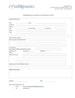 Fillable Online Antibody recruitment Form - Cytodiagnostics Fax Email Print - pdfFiller