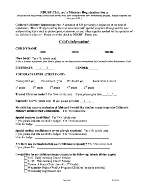 Fillable Online ndcbf NDCBF bChildrenbs bMinistryb bRegistrationb Form - ndcbf Fax Email Print ...