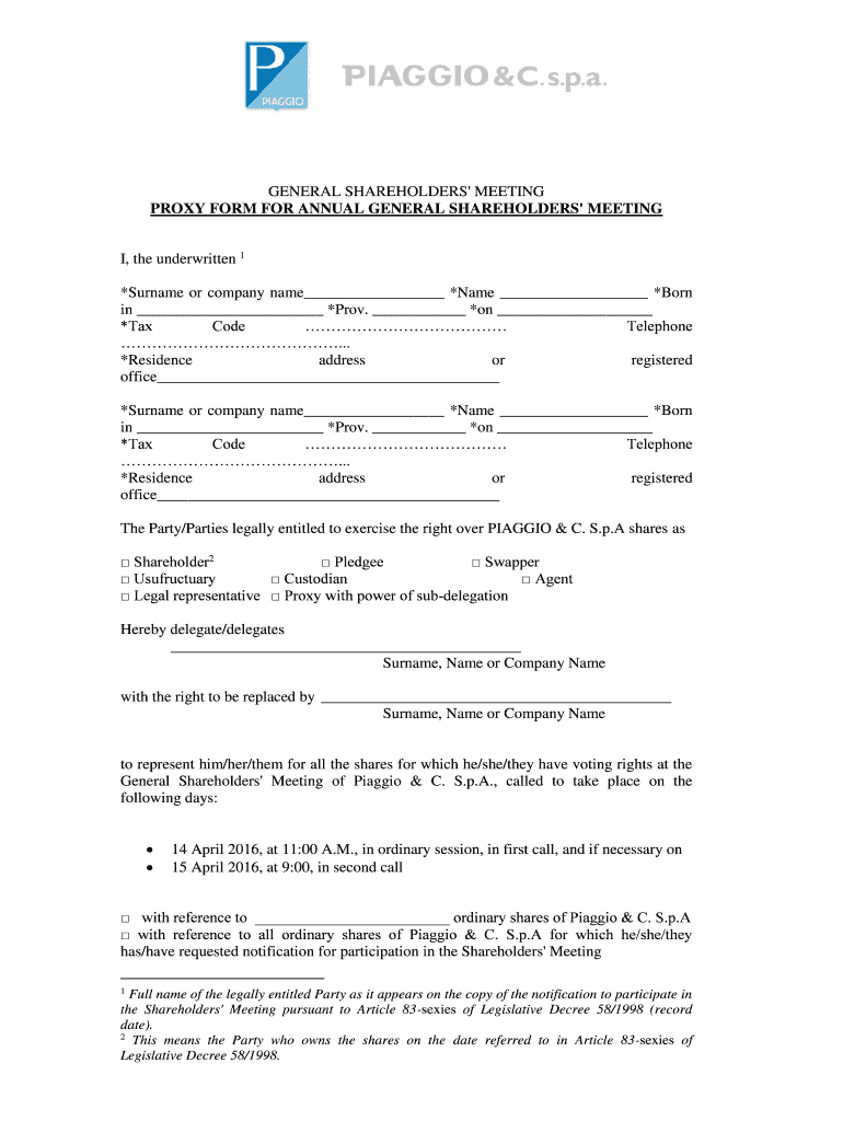 Fillable Online PROXY FORM FOR ANNUAL GENERAL SHAREHOLDERS' MEETING Fax Email Print - pdfFiller