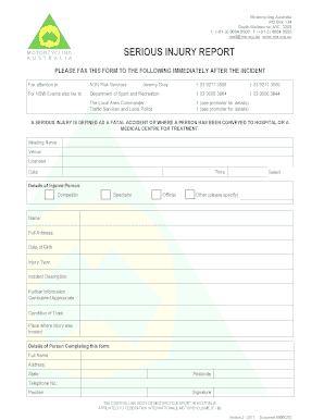 Fillable Online SERIOUS INJURY REPORT Fax Email Print - pdfFiller
