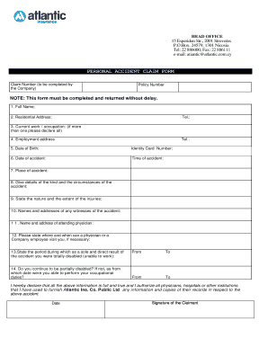 Fillable Online PERSONAL ACCIDENT CLAIM FORM - Atlantic Fax Email Print ...