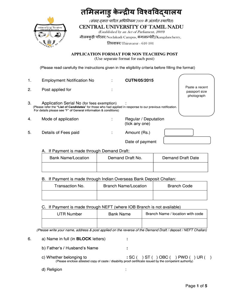 Fillable Online Download Application Form - Central University of Tamil Nadu Fax Email Print ...