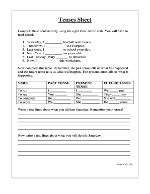 Fillable Online Tenses Sheet Fax Email Print - pdfFiller