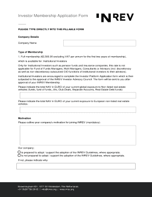 Fillable Online inrev Investor Membership Application Form - INREV ...