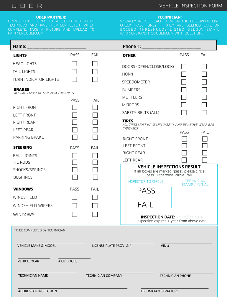 Uber Inspection Form 2020 2021 Fill And Sign Printable Template Online US Legal Forms