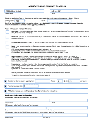 Fillable Online APPLICATION FOR ORDINARY SHARES IN Fax Email Print ...