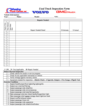 Fillable Online Used Truck Inspection Worksheet Used Truck Inspection ...